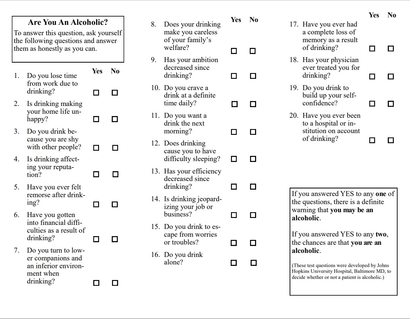 The 20 Questions YUMA ALCOHOLICS ANONYMOUS The 20 Questions YUMA ALCOHOLICS ANONYMOUS